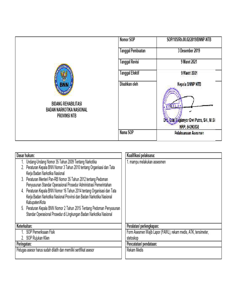 Sop Asesmen BNNP NTB | PDF