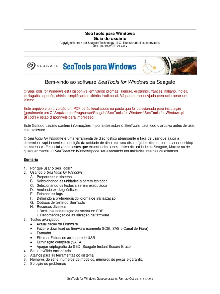 SeaTools For Windows - PT-BR | PDF | Drive de disco rígido | Microsoft Windows
