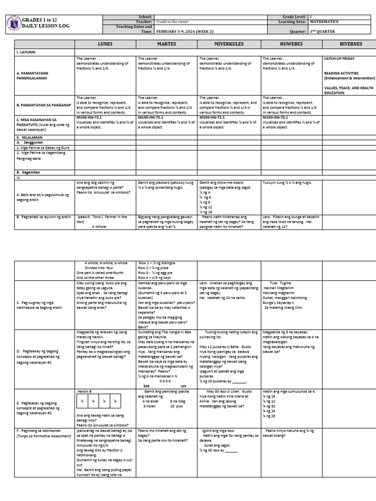 DLL - Mathematics 1 - Q3 - W2 | PDF