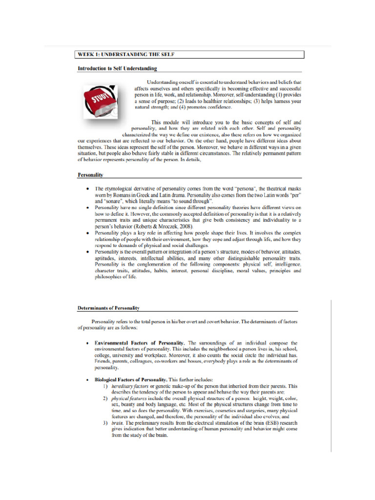Week 1 Self Understanding Module Pdf