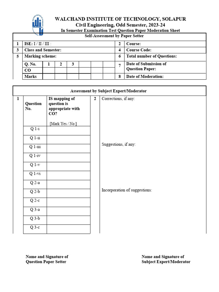 Paper Moderation Sheet | PDF