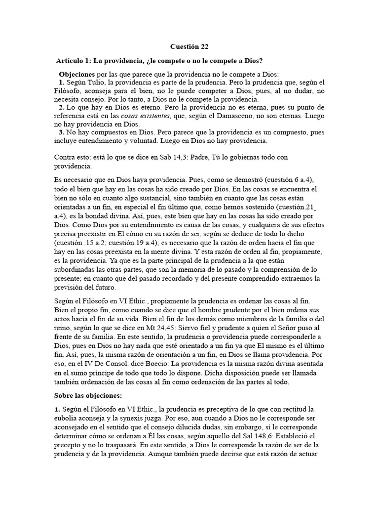 Cuestión 22 Santo Tomas de Aquino | PDF | Dios | Mal