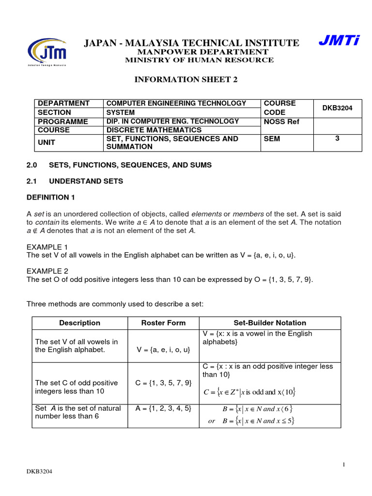 Bab 2 Sets Functions Seq and Sums | PDF | Function (Mathematics) | Summation