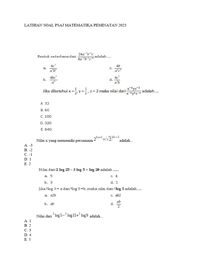 Latihan Soal Matematika 2023 | PDF