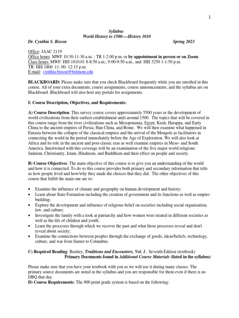 Syllabus World To 1500 Spring 2023 1010 | PDF | Academic Dishonesty ...