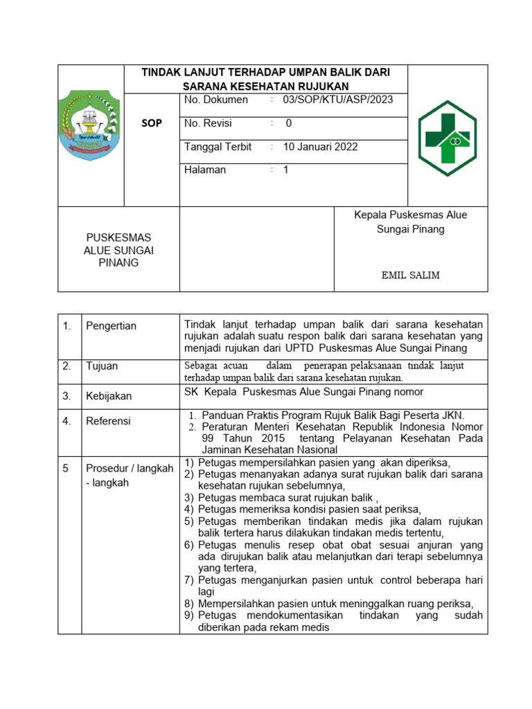 Sop Tindak Lanjut Rujuk PRB PKM Aspinang | PDF | Pengembangan Diri ...