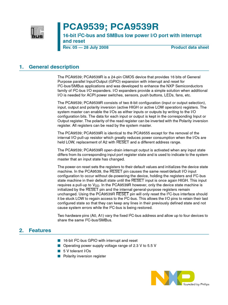PCA9539 | PDF | Electricity | Computer Engineering