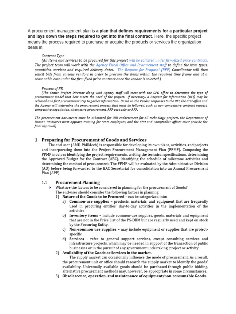 A procurement management plan is | PDF | Request For Proposal | Procurement