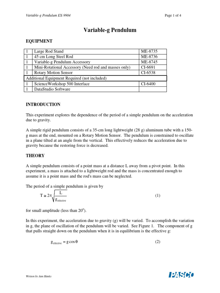 Variable - G | PDF | Pendulum | Oscillation