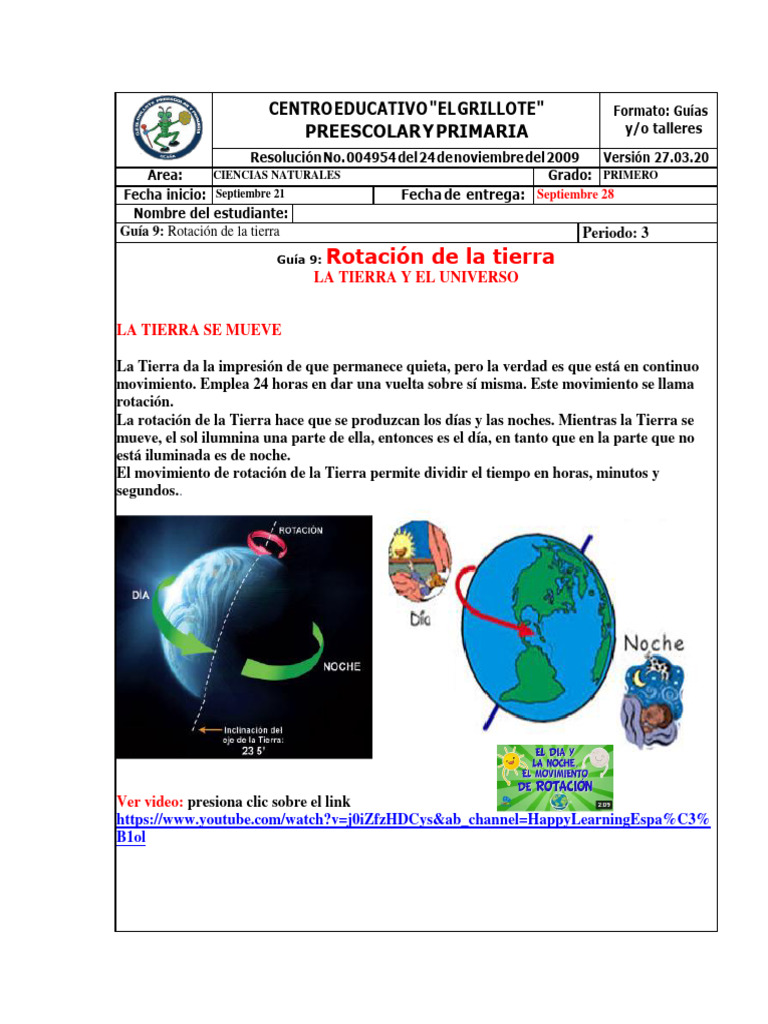Rotación de la Tierra para Niños | PDF | Tierra | Color