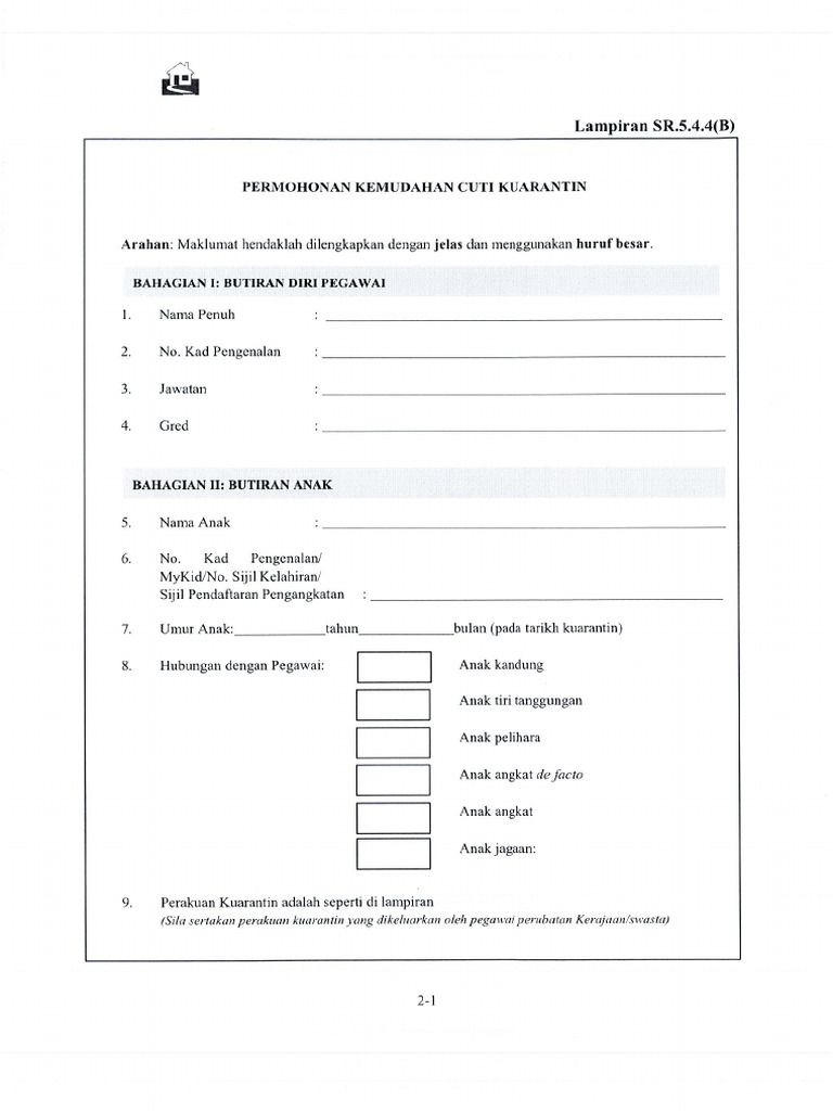 Borang Cuti Kuarantin | PDF
