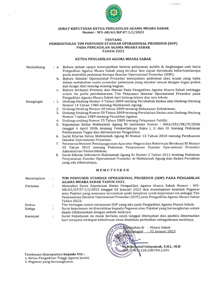 SK Tim Penyusun SOP Tahun 2023 | PDF