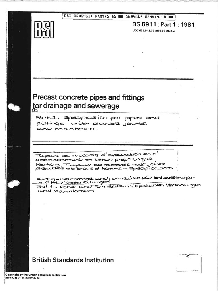 Bs5911 Precast Concrete Pipes | PDF