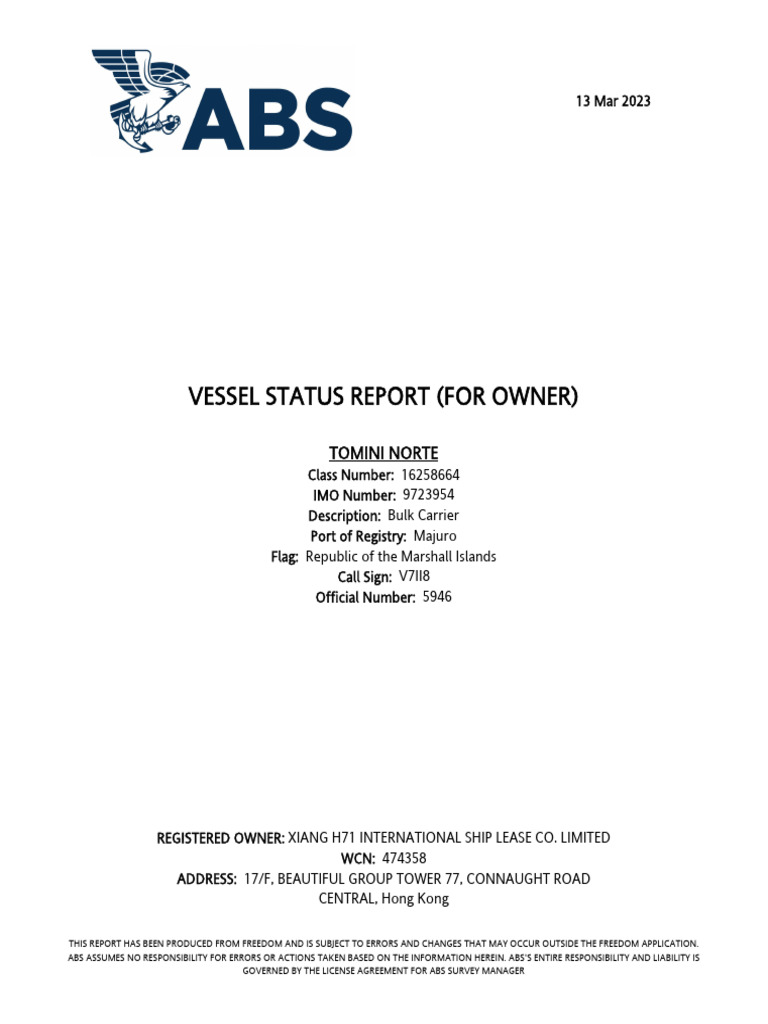 Vessel Status Report | Download Free PDF | Tonnage | Shipping