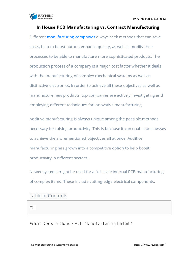In House PCB Manufacturing vs. Contract Manufacturing | PDF | Printed ...
