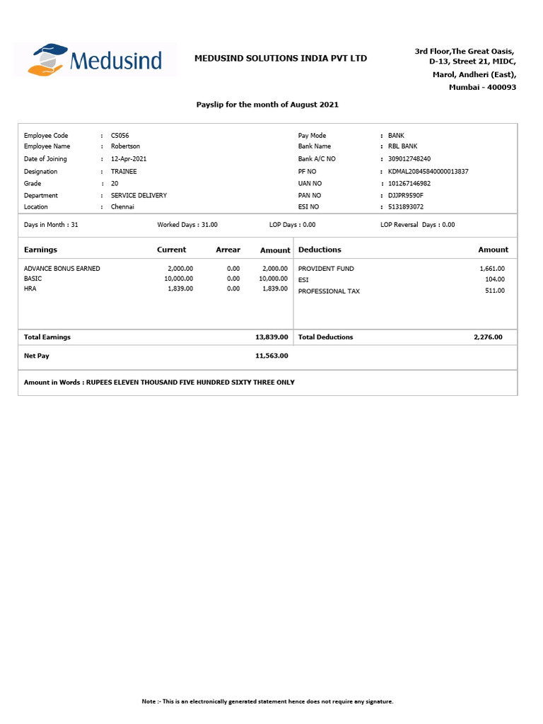 Medusind Solutions India PVT LTD | PDF | Payments | Personal Finance