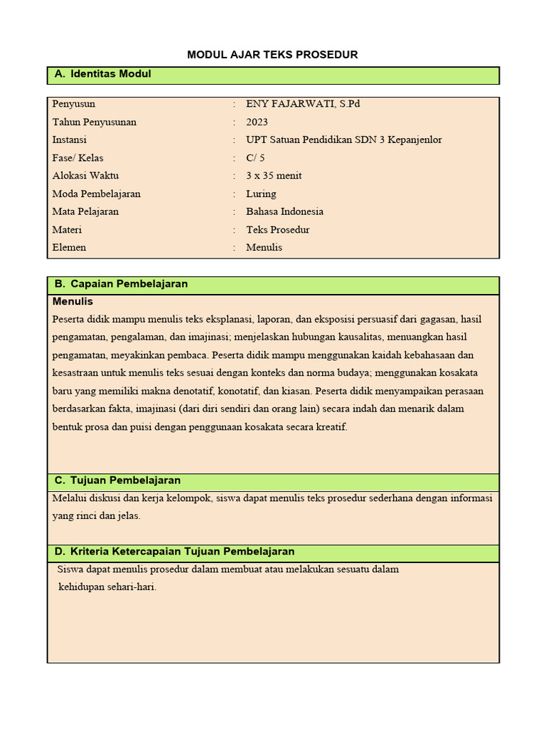 Modul Ajar Bahasa Indonesia Teks Prosedur - Compressed | PDF | Karier ...