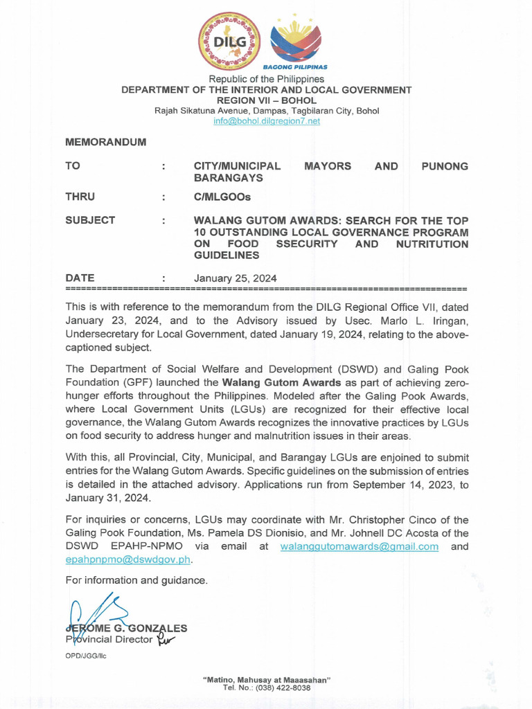 MEMO C M LCEs - WALANG GUTOM AWARDS - Signed | PDF