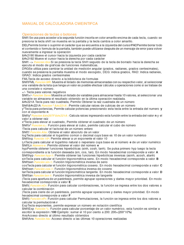 Manual de Calculadora Ceintifica | PDF | Raíz cuadrada | Logaritmo