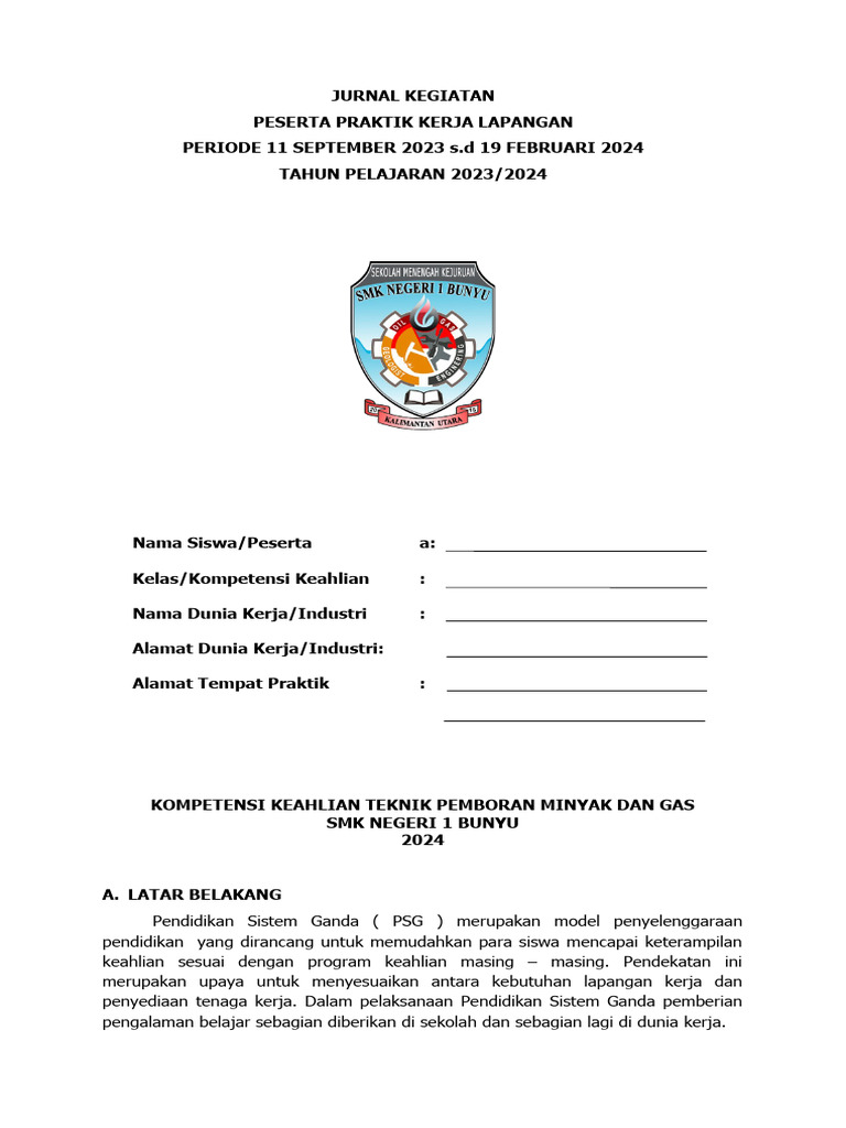 Jurnal Kegiatan PKL 2023 2024 | PDF