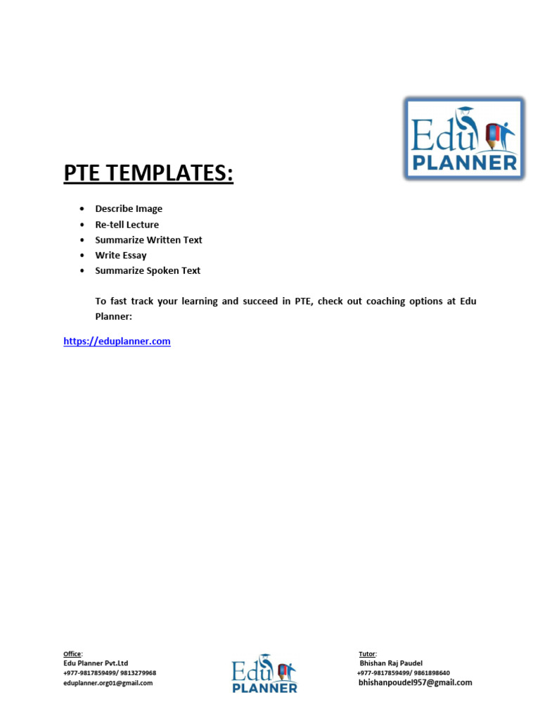 PTE templets ( EDU_PLANNER) | PDF | Essays | Vocabulary