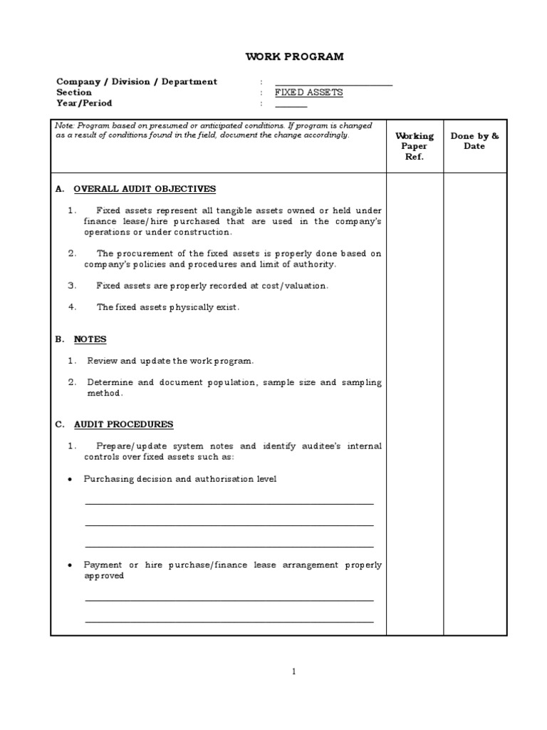 Audit Program for Fixed Assets | Fixed Asset | Book Value