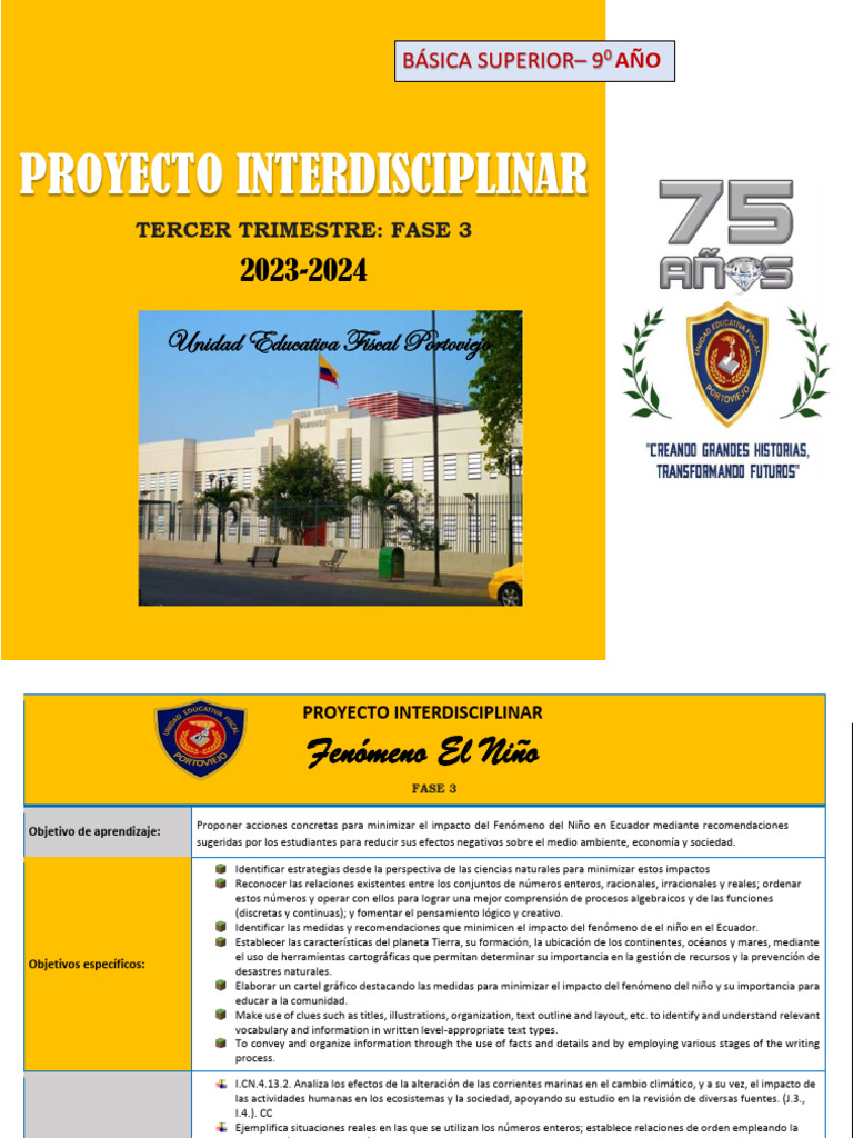 Proyecto Interdisciplinario. Noveno Egb 2023-2024 - 3t | PDF | Inundar | El niño