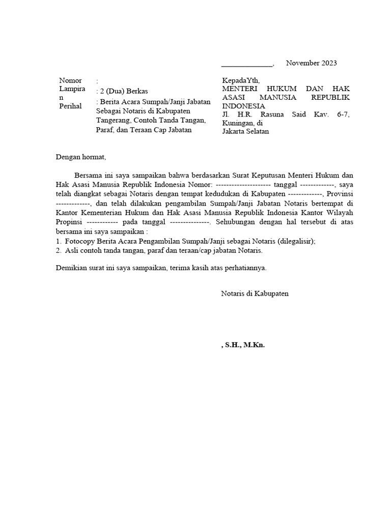 Draft Surat Permohonan Pelantikan Notaris 1 | PDF