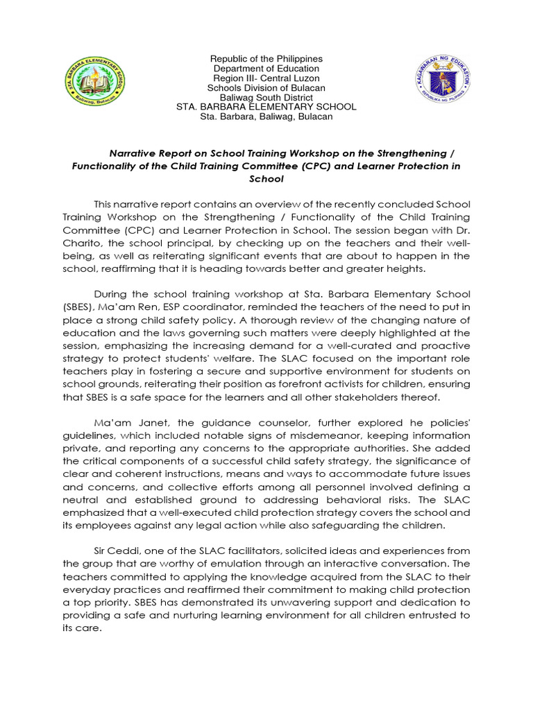 Child Protection Workshop Report | PDF | Child Protection | Teachers
