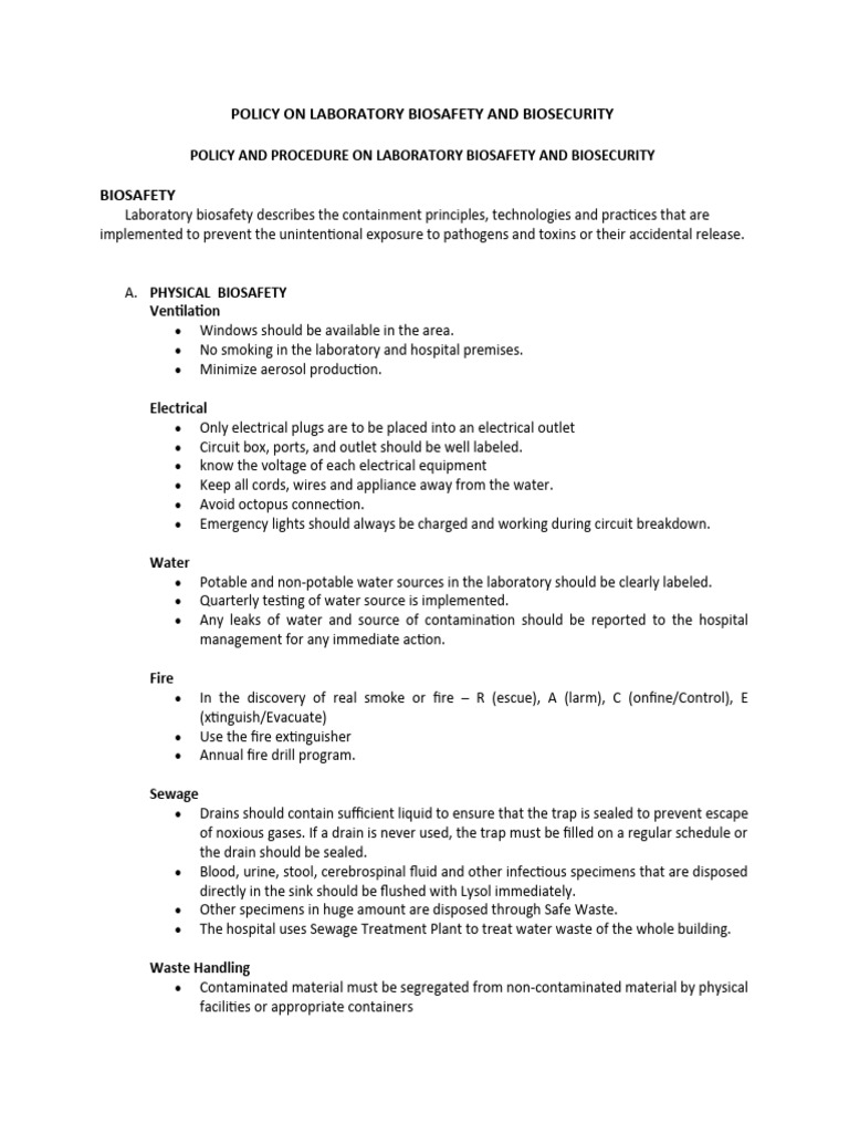Lab Biosafety & Biosecurity Guide | PDF | Waste | Laboratories