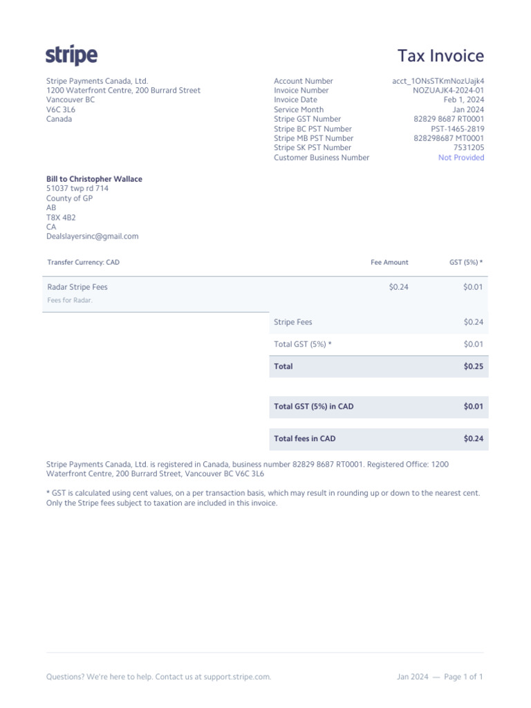 Stripe Tax Invoice NOZUAJK4-2024-01 | PDF | Invoice | Taxes