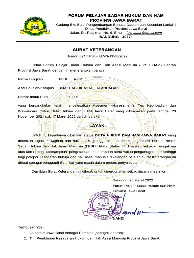 Surat Keterangan Kelayakan | PDF