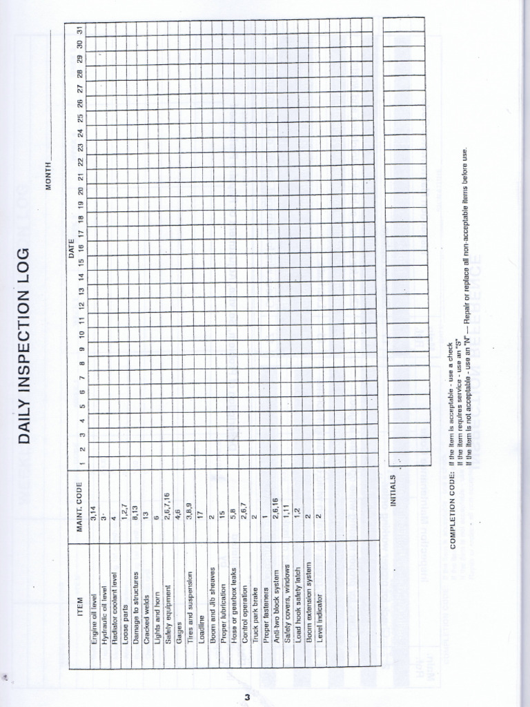 Crane Daily Inspecting Log | PDF Crane Daily Inspecting Log | PDF
