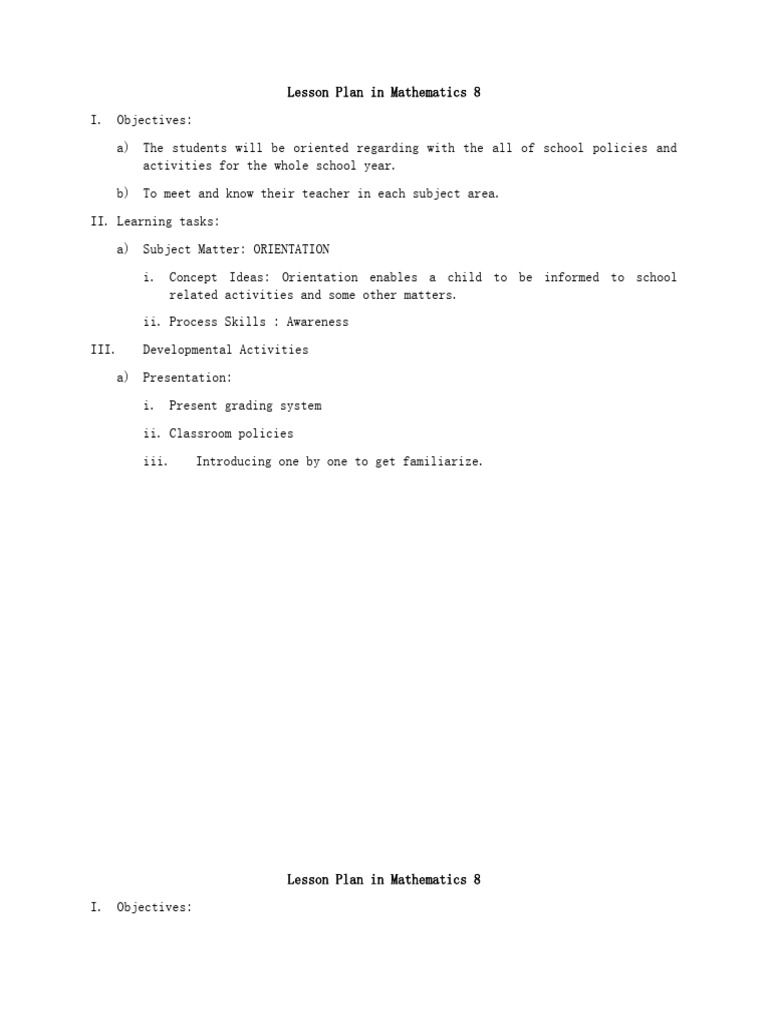 Lesson Plan in Mathematics 8 1st Quarter | PDF | Factorization | Lesson Plan