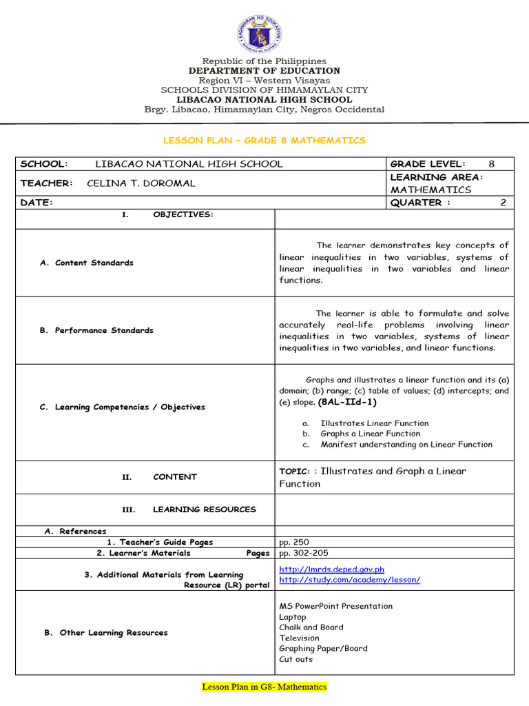 COT NO. 1 | PDF | Function (Mathematics) | Linearity