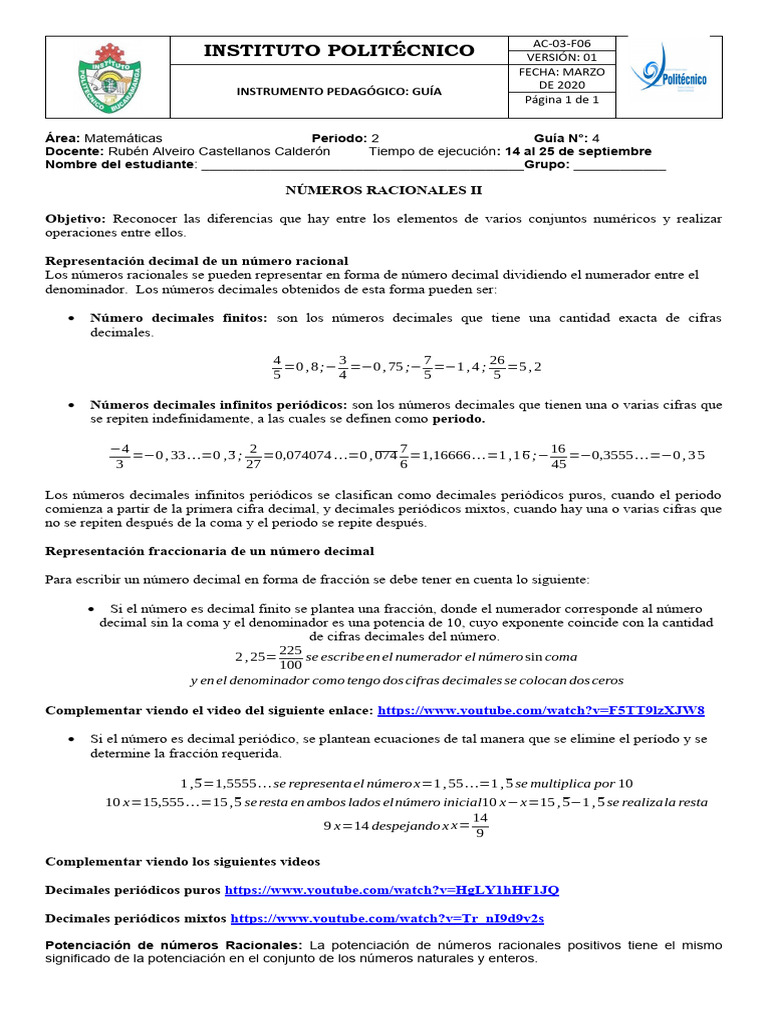 Guía N4 Séptimo | PDF | Números | Exponenciación