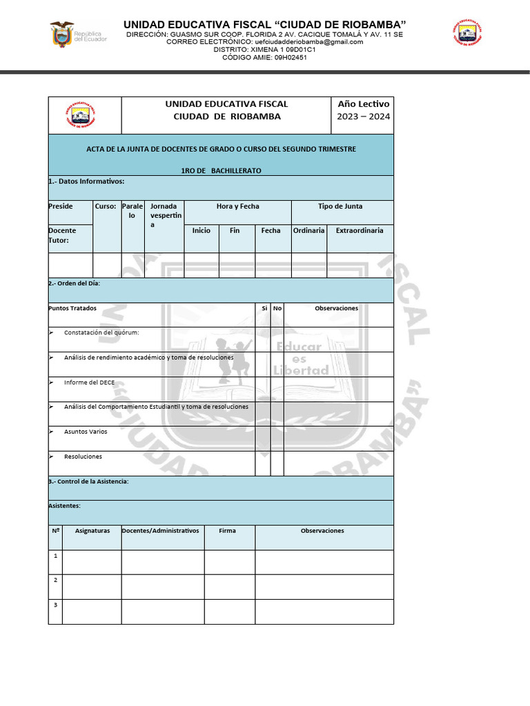 Formato de Acta Junta de Curso | PDF