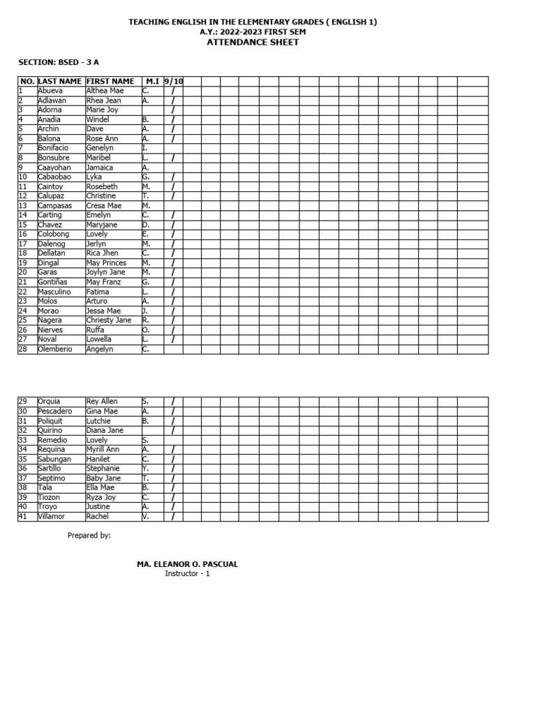 Attendance Shhet | PDF