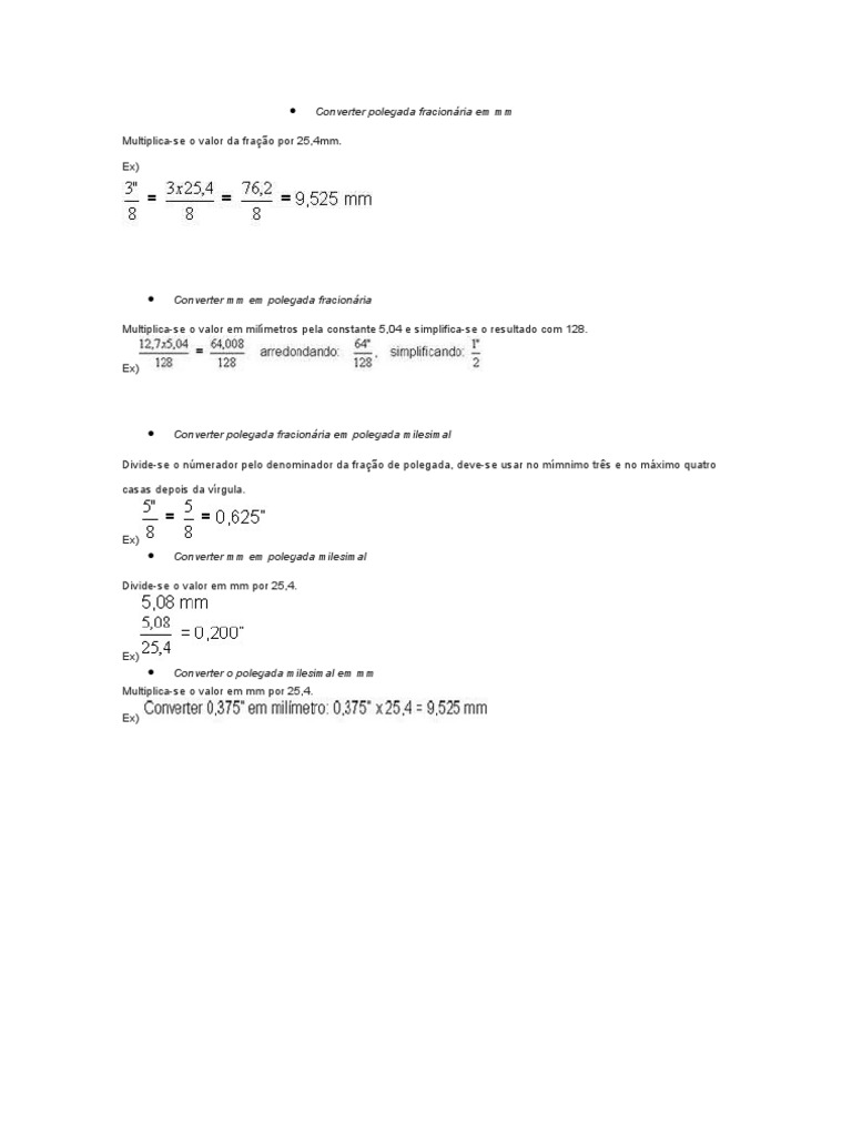 Converter Polegada Fracionária em MM | PDF | Polegada | Fração (Matemática)