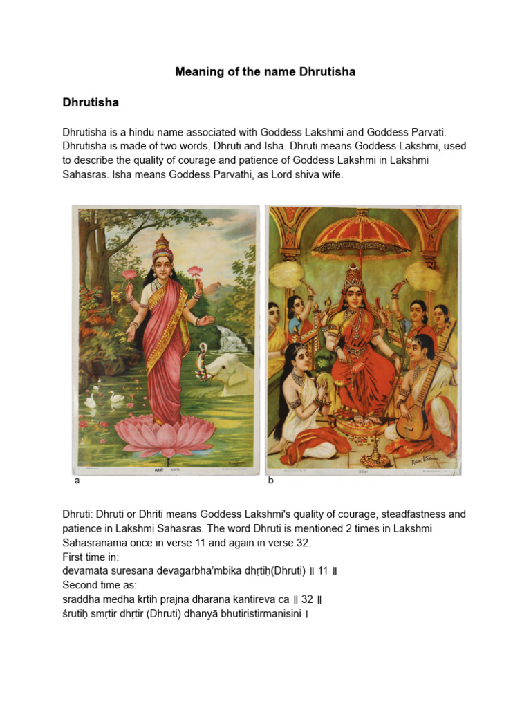 Dhrutisha Meaning Dhruti Isha | PDF | Devi | Hindu Mythology