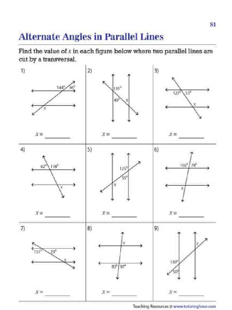 Math Activity Sheets On Alternate Angles | PDF