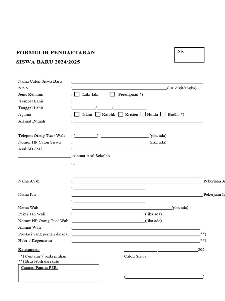 Formulir SMP Darussalam | PDF