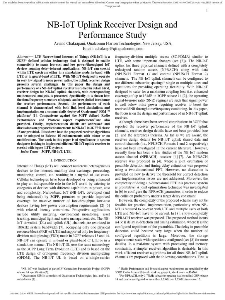 NB-IoT Uplink Receiver Design and Performance Study | PDF | Orthogonal ...