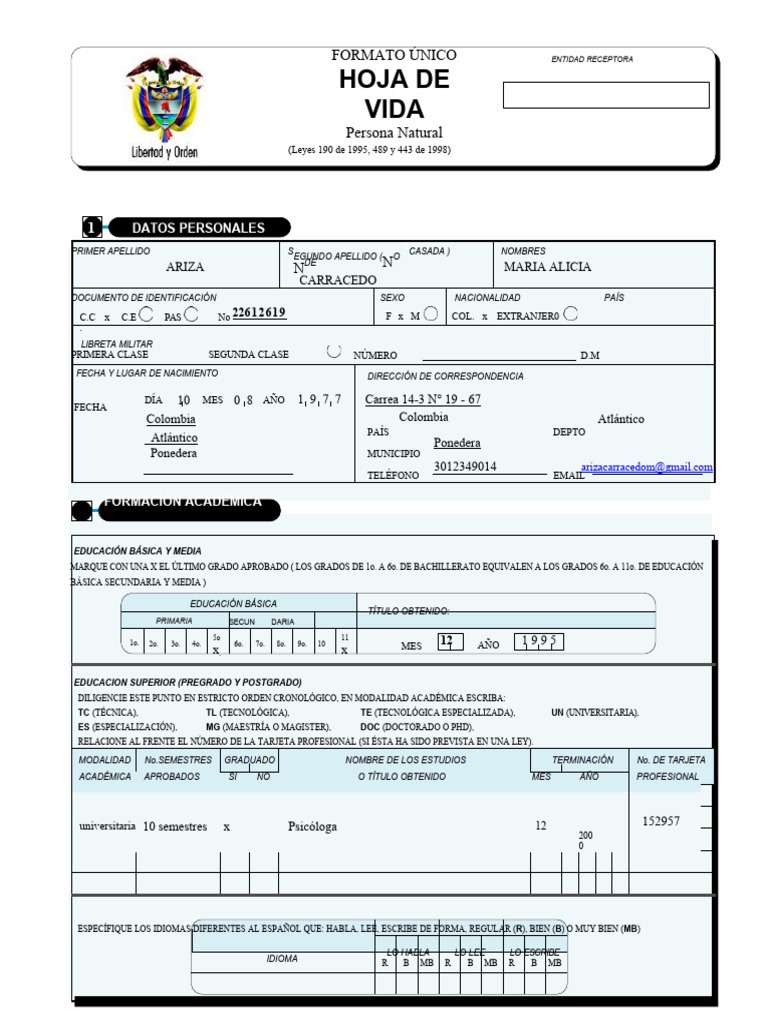 Modelo de Hoja de Vida Formato Único | PDF | Colombia | Evaluación