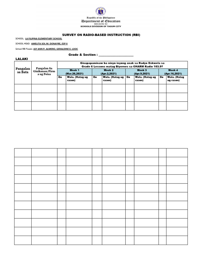 RBI SURVEY TEMPLATE Grade 6 | PDF