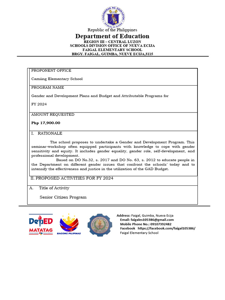 Camiing Es Proposal Gad 2024 | PDF | Risk Management | Gender And ...