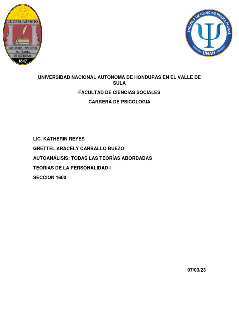 Autoanálisis Todas Las Teorías Abordadas | PDF | Psicoanálisis | Sicología