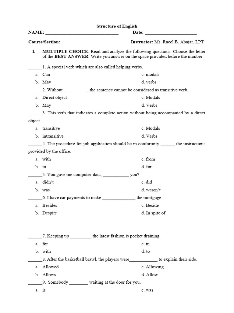 STRUCTURE | PDF | Verb | Linguistic Morphology
