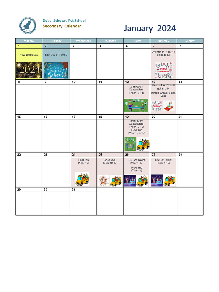 Secondary Term 2 Academic Calendar 2023-2024 2 | PDF | Academic Term