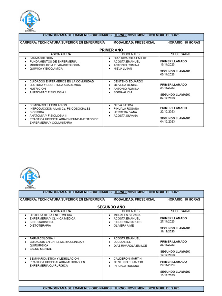 Cronograma de Examenes Ordinarios | PDF | Enfermería | Organizaciones ... Cronograma de Examenes Ordinarios | PDF | Enfermería | Organizaciones ...